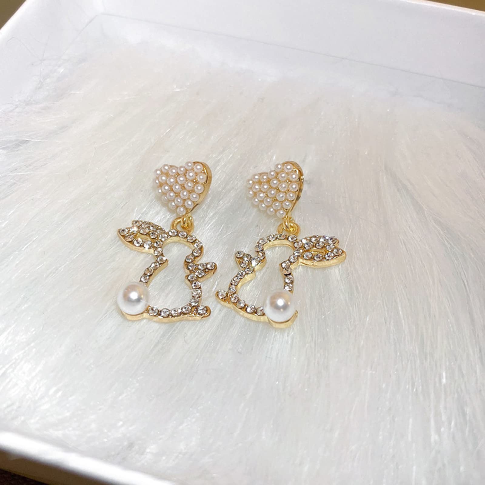 Easter Earrings for Women Handmade Bunny Dangle Earrings Easter Rabbit Dangle Drop Earrings Easter Dangle Earrings for Women Sparkling Pearl Bead Drop Earrings Spring Holiday Jewelry Gifts