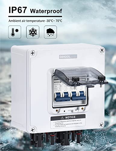 DIHOOL 16 Amp Outdoor Disconnect Box IP66 Waterproof, 2 in 2 Out Miniature Circuit Breakers with Power Distribution Box