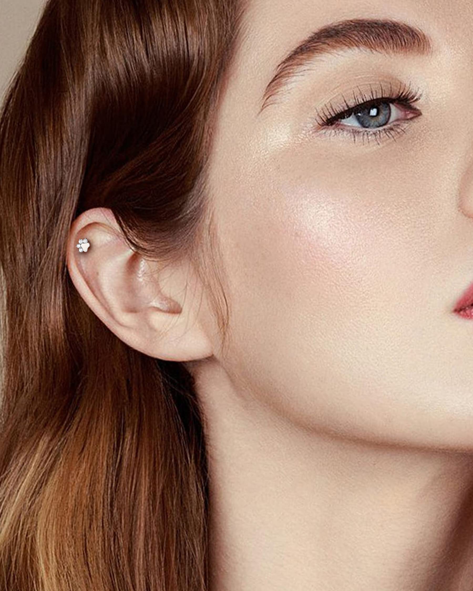 COCHARM 16G G23 Titanium Cartilage Earrings for Women Flat Back Dog Paw Print Upper Ear Cartilage Earrings Stud Internally Threaded Conch Earrings 16 Gauge Forward Helix Earrings