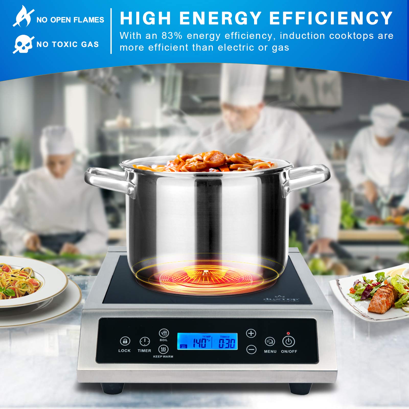 Duxtop Professional Portable Induction Cooktop, Commercial Range Countertop Burner & Professional Stainless Steel Pasta Pot with Strainer Insert, 4PC Multipots Includes Pasta Pot & Steamer Pot, 8.6Qt
