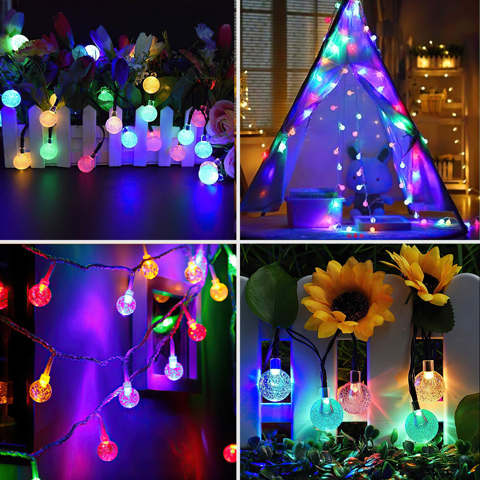 Techip Solar String Light 60LED Crystal Globe Solar Outdoor Lights with 8 Lighting Modes Waterproof Solar Globe Lights for Garden Tree Patio Party Christmas