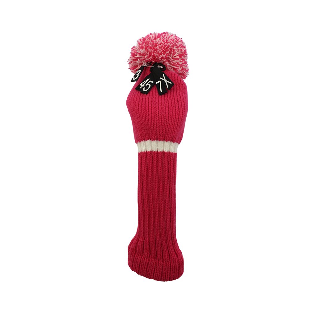 Classic Knit Spandex Pom Pom Golf Headcovers Drivers, Fairway Woods, Hybrids Putters (Hot Pink, Fairway Wood/Hybrid)