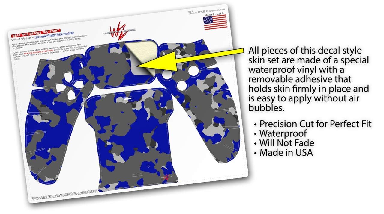 WraptorSkinz Skin Wrap compatible with Sony PS5 DualSense Controller WraptorCamo Old School Camouflage Camo Blue Royal (CONTROLLER NOT INCLUDED)