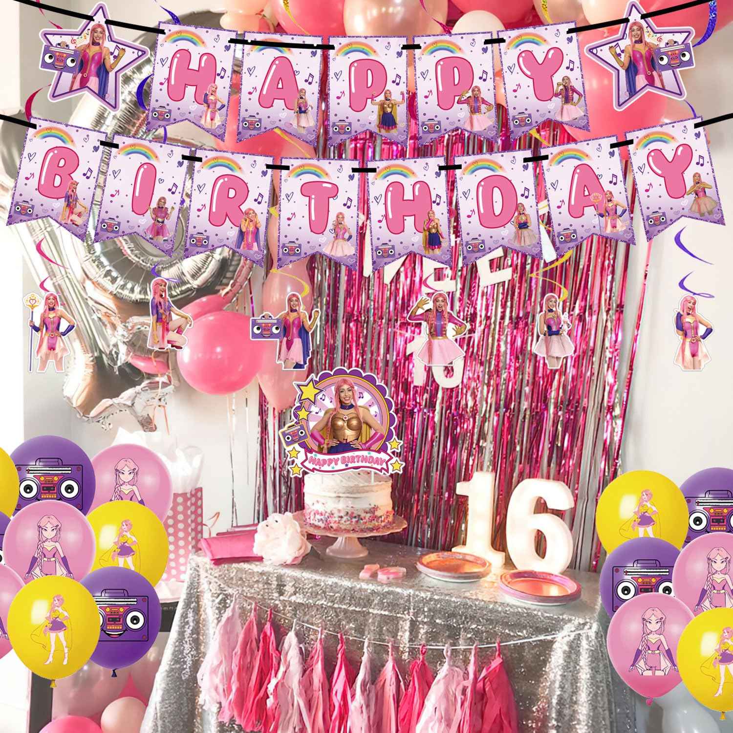 Generic πΏπ’ππ ππππππ Birthday Party Decorations, Music Themed Birthday Banner Honeycomb Centerpieces Hanging Swirls Cupcake Cake Toppers Party Balloons for Birthday Baby Shower Party Supplies