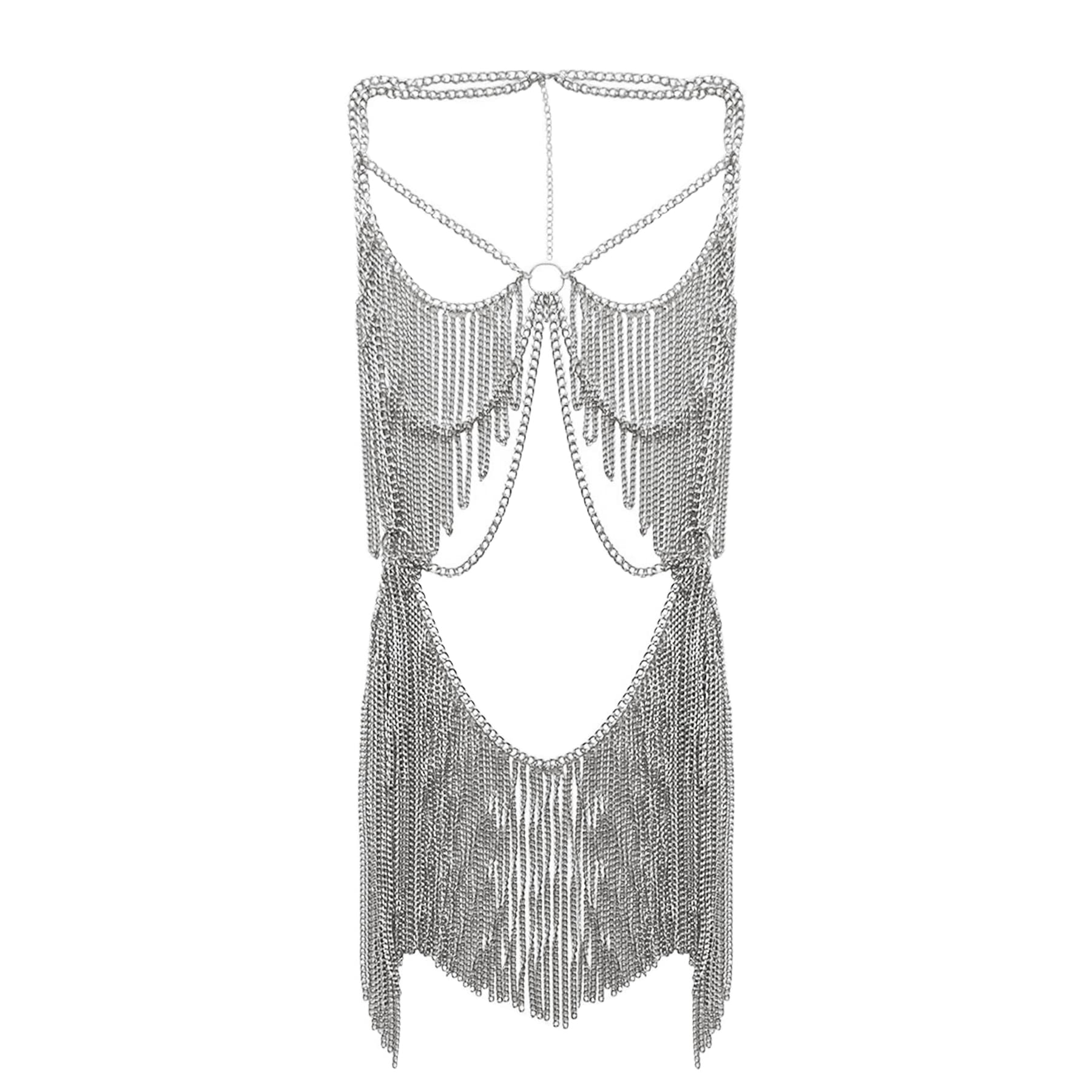 Connie Cloris Women's Sexy Suit Body Chain (Silvery Color-Personality Hanging Needle Connected Body Chain-8)
