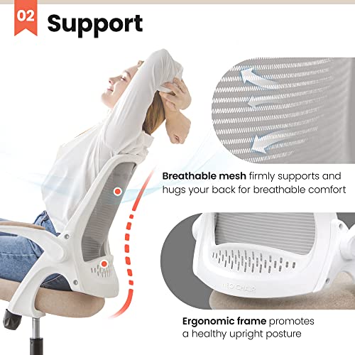 NEO CHAIR Office Desk Computer Gaming Chair with Ergonomic Lumbar Back Support Flip-up Padded Armrest Adjustable Height and Wheels for Home or Office (Beige)