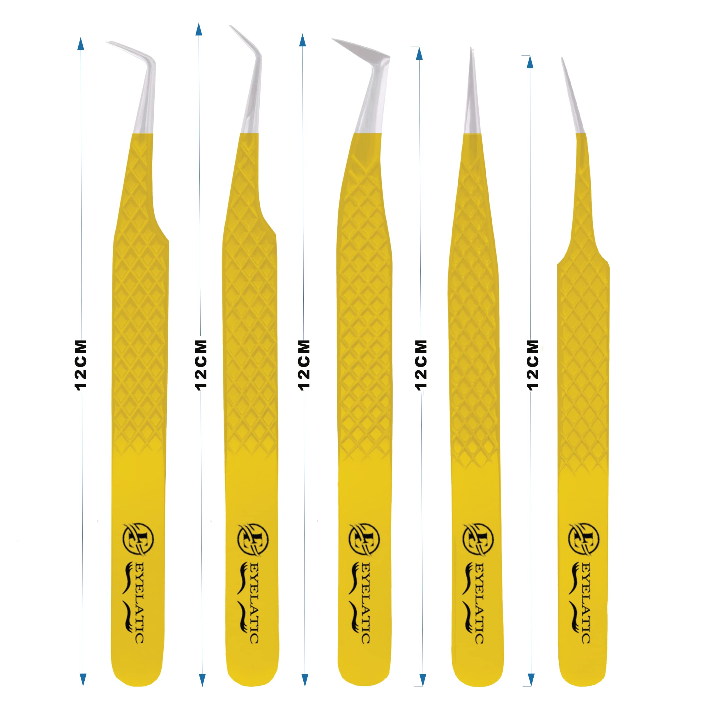 Eyelatic False Lash Application Professional Eyelashes Tools For Individual and Volume Eyelash Extensions Eyelash Extension Tweezers Set Tweezers Yellow