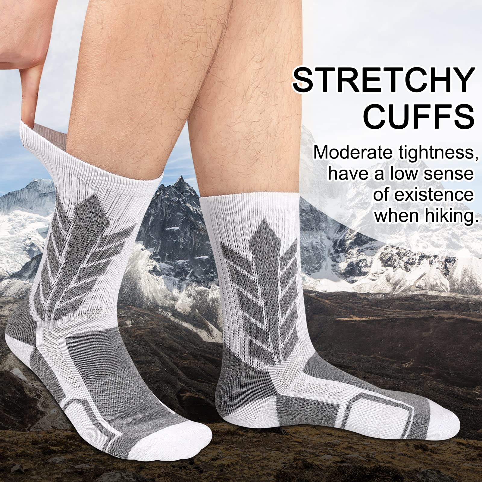 COOVAN Mens Hiking Socks Crew Cushion Athletic Elastic Arch Support Running Tab Crew Socks 5 Pairs