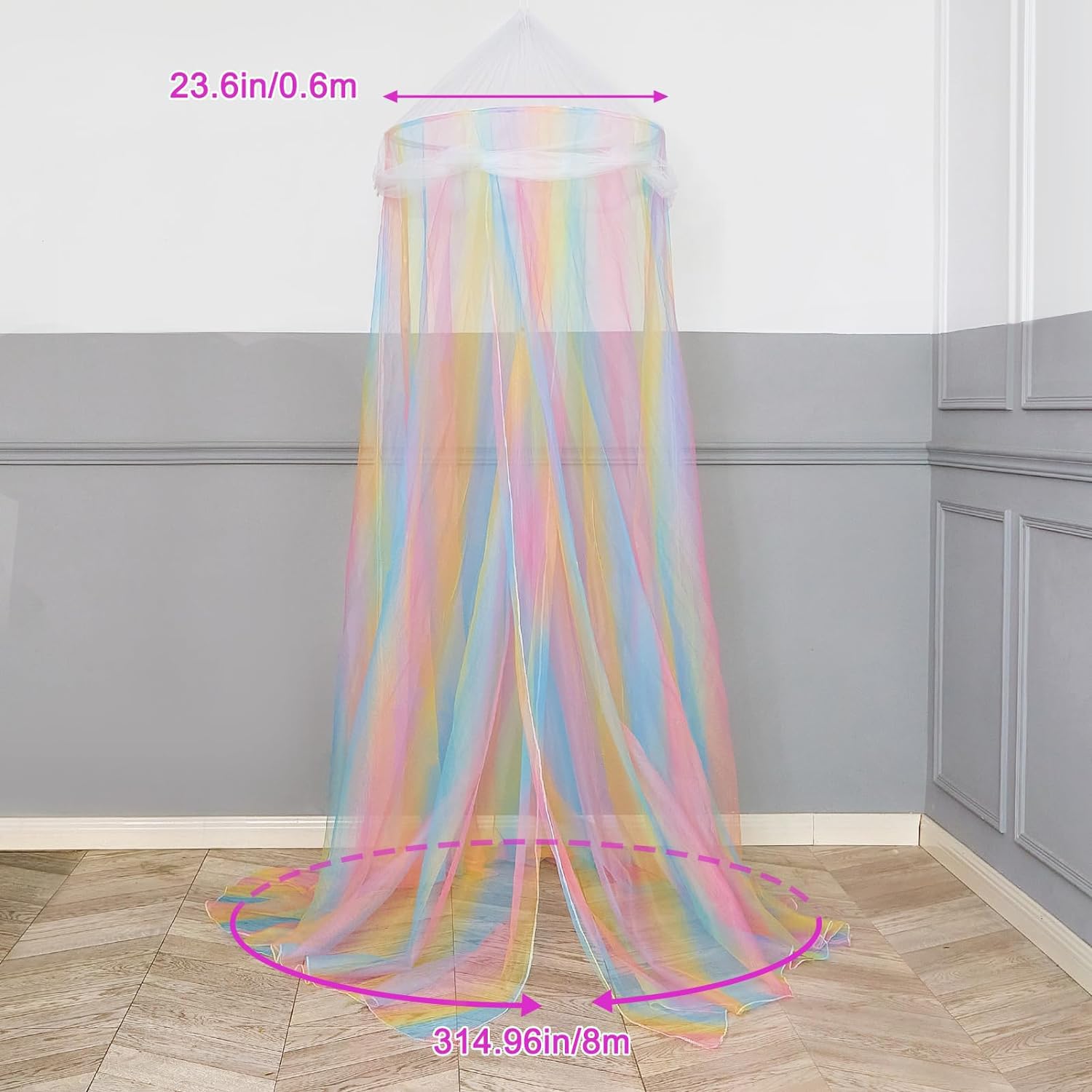 FIOBEE Bed Canopy Bed Curtains Mosquito Net Room Décor with Stars for Bedroom, Rainbow
