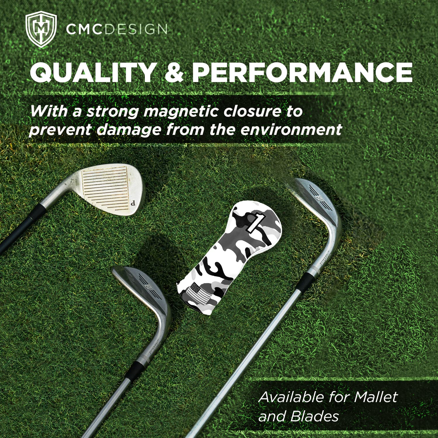 CMC Design Custom Snow Camo Embroidered Golf Driver Head Cover - Glove Soft Lining - Design Elements Include Applique and Embossing - Great Fit on Any Club as Golf Head Covers, Wood Driver Cover