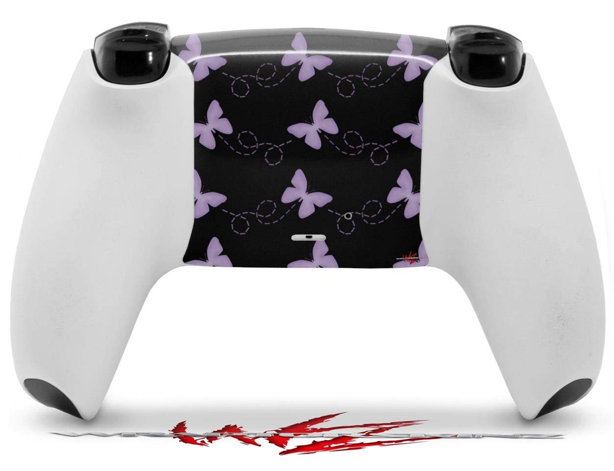 WraptorSkinz Skin Wrap compatible with Sony PS5 DualSense Controller Pastel Butterflies Purple on Black (CONTROLLER NOT INCLUDED)