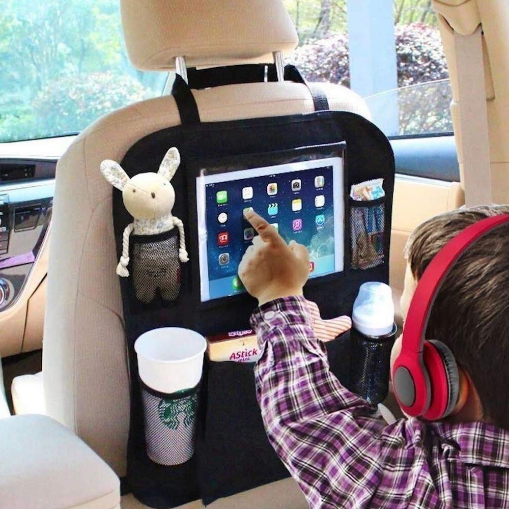 Car Backseat Organizer with 10" Table Holder, 10 Storage Pockets Seat Back Protectors Kick Mats for Kids Toddlers,Car Travel Accessories,Waterproof and Durable car Organizer, 2 Pack