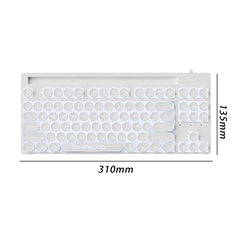 Durable Gaming Keyboard Scratchproof Replacement PP Keycap Rainbow Backlit Smooth Quick Response 87 Keys Wired Keypad for Laptop Desktop PC, White