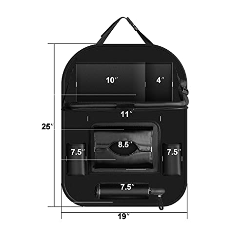 Car Backseat Organizers, Back Seat Organizer with Tray and Storage Leather for Kids Toy Bottle Drink Vehicles Travel AccessoriesFLY Ocean (Black 1 Pack)