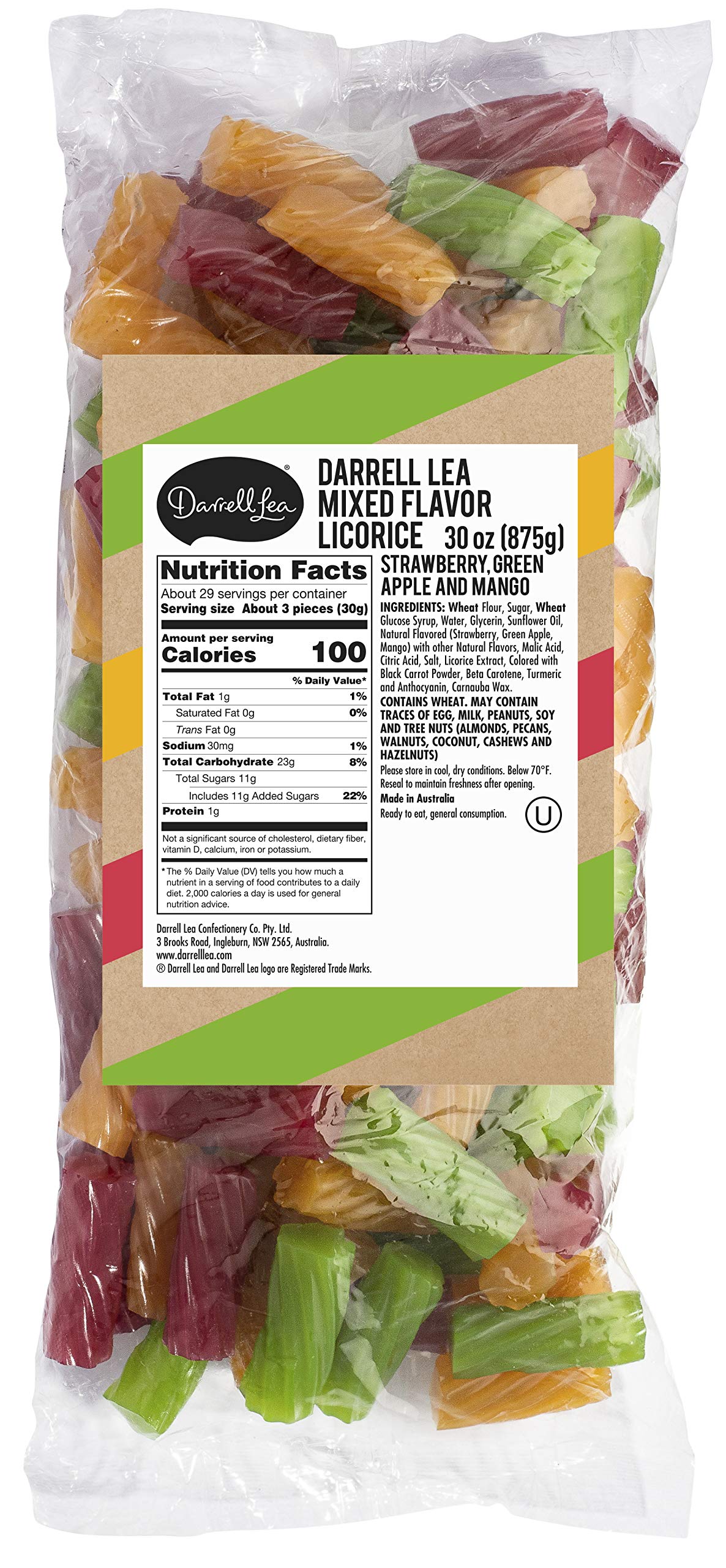 Darrell Lea Soft Australian Licorice, Mixed Fruit Flavor, 1.925 Pound Bulk Bag | Non-GMO, No Palm Oil, Plant Based, No High Fructose Corn Syrup | Soft & Chewy Licorice Candy, Made in Australia
