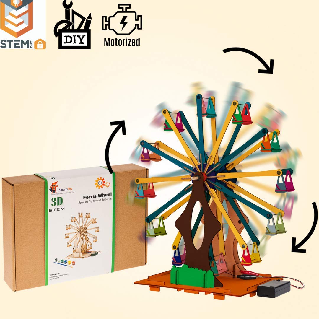 Wooden Ferris Wheel - DIY 3D Puzzle & Educational Creative Crafts Kit - STEM Projects for Kids Ages 8-12-16, Boys & Girls - Construction Toys Set - Model Building Kit for Christmas & Birthday Gifts