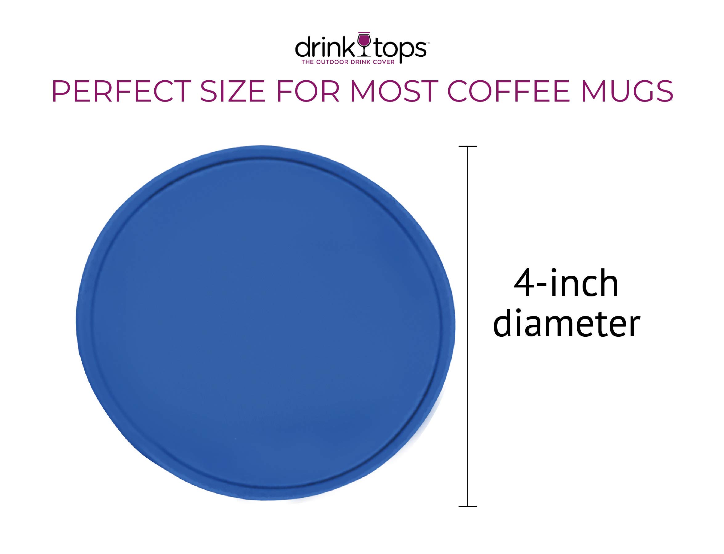 Drink Tops Tap and Seal Coffee and Tea Covers - Gently Suctions to Mugs to Keep Drinks Warmer Longer and Reduce Splashing - BPA Free Silicone Coffee Mug Cover - 4pk - Silo
