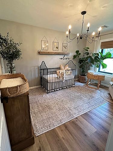 Hauteloom Holi Collection Antebi - Machine Washable Oriental Persian Living Room Kitchen Bedroom Dining Room Area Rug - Neutral Vintage Distressed Boho Style - Beige, Brown, Cream - 7'10"x10'3"