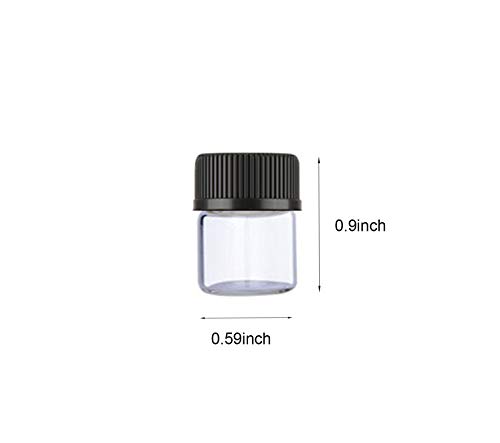 JJKMALL- 50Pcs Clear Sample Glass Bottles mini 1ml 1/4Dram Essential Oils Vials with Orifice Reducer Perfume Cosmetics Lotion Jars Container + 1pc gift Storage bag + 1pc 3ml Dropper