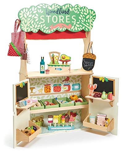 Tender Leaf Toys Woodland Store and Puppet Theater – 2 Sided Reversible Grocery Stand and Hand Puppeteer Stage - Social, Creative, and Imaginative Development – Expressive Role Play – Ages 3 Years +
