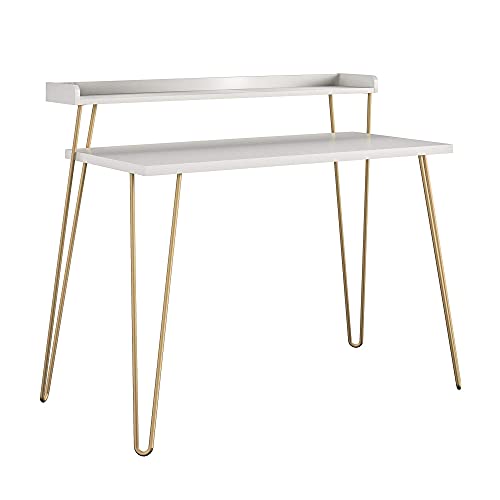Haven Retro Riser, Desk, White with Gold Legs