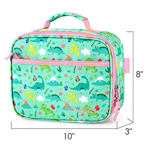 mibasies Girls Backpack for Elementary School with Insulated Lunch Bag (Light Green Dinosaur Forset)