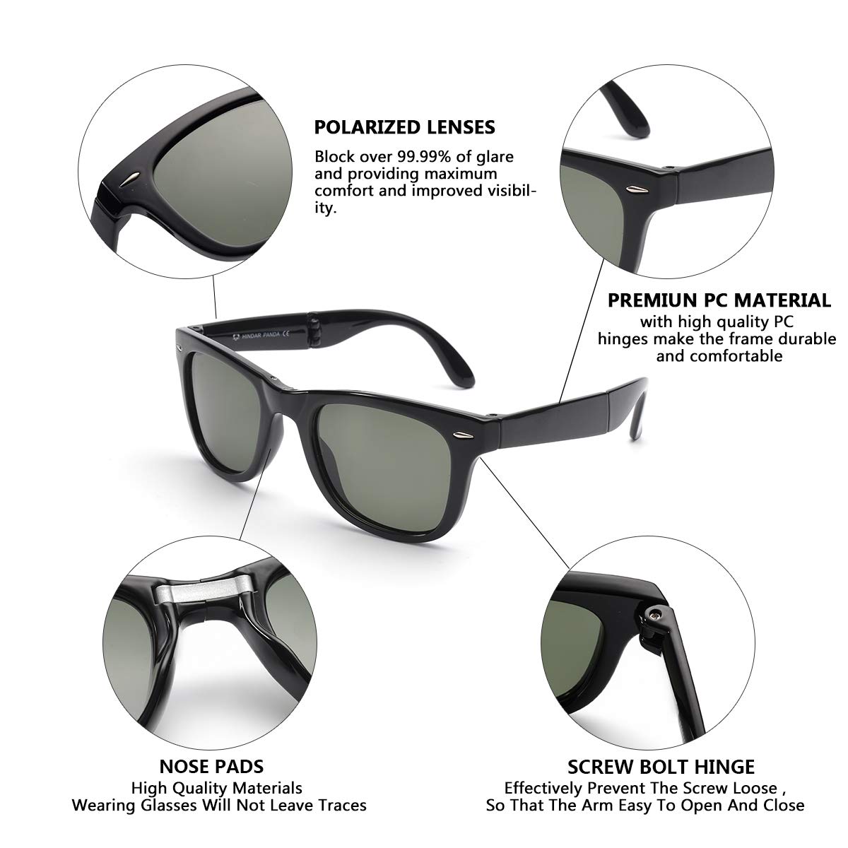 Classic Vintage Folding Sunglasses for Men Women UV400 Two Tone Frame With Case HP2001C1
