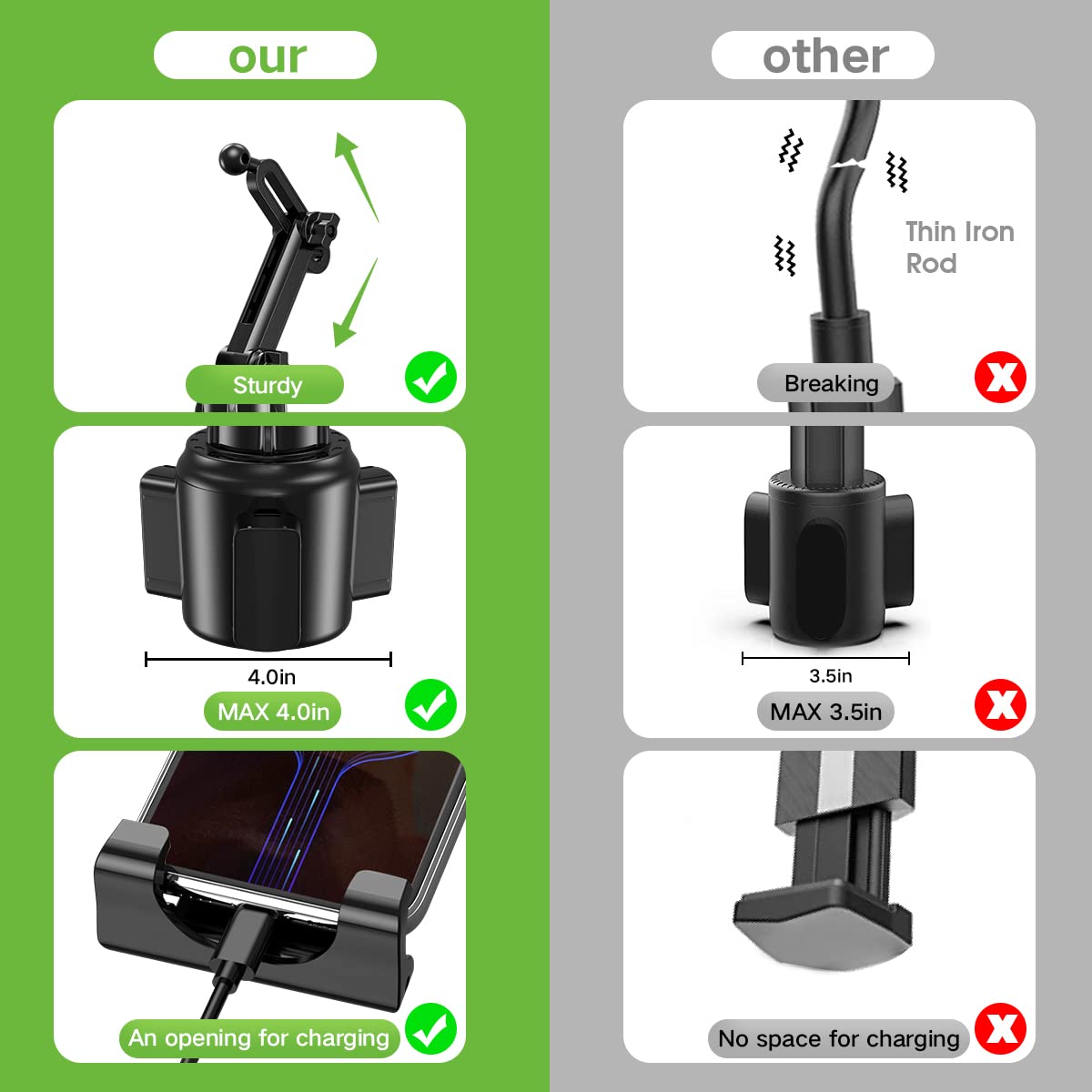 EOCAHO Tablet Holder for Car, 2-in-1 Cup Holder Tablet/Phone Mount, Adjustable Tablet Mount for Car Truck, Compatible with 4.7-13 inch Tabs, iPad, GPS Navigator, iPhone, Galaxy Z Fold 4, 3