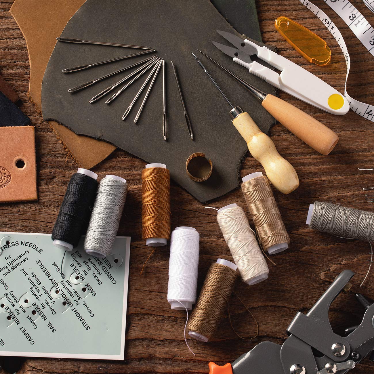 COSYLAND Leather Sewing Kit Upholstery Repair Kit 29-Pack Embroidery Hand Sewing Stitching Needle Thread