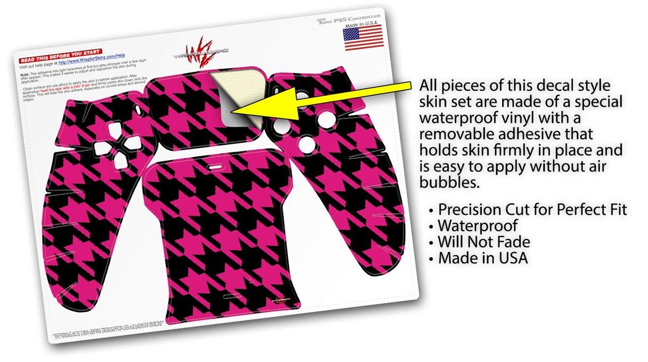 WraptorSkinz Skin Wrap compatible with Sony PS5 DualSense Controller Houndstooth Hot Pink on Black (CONTROLLER NOT INCLUDED)
