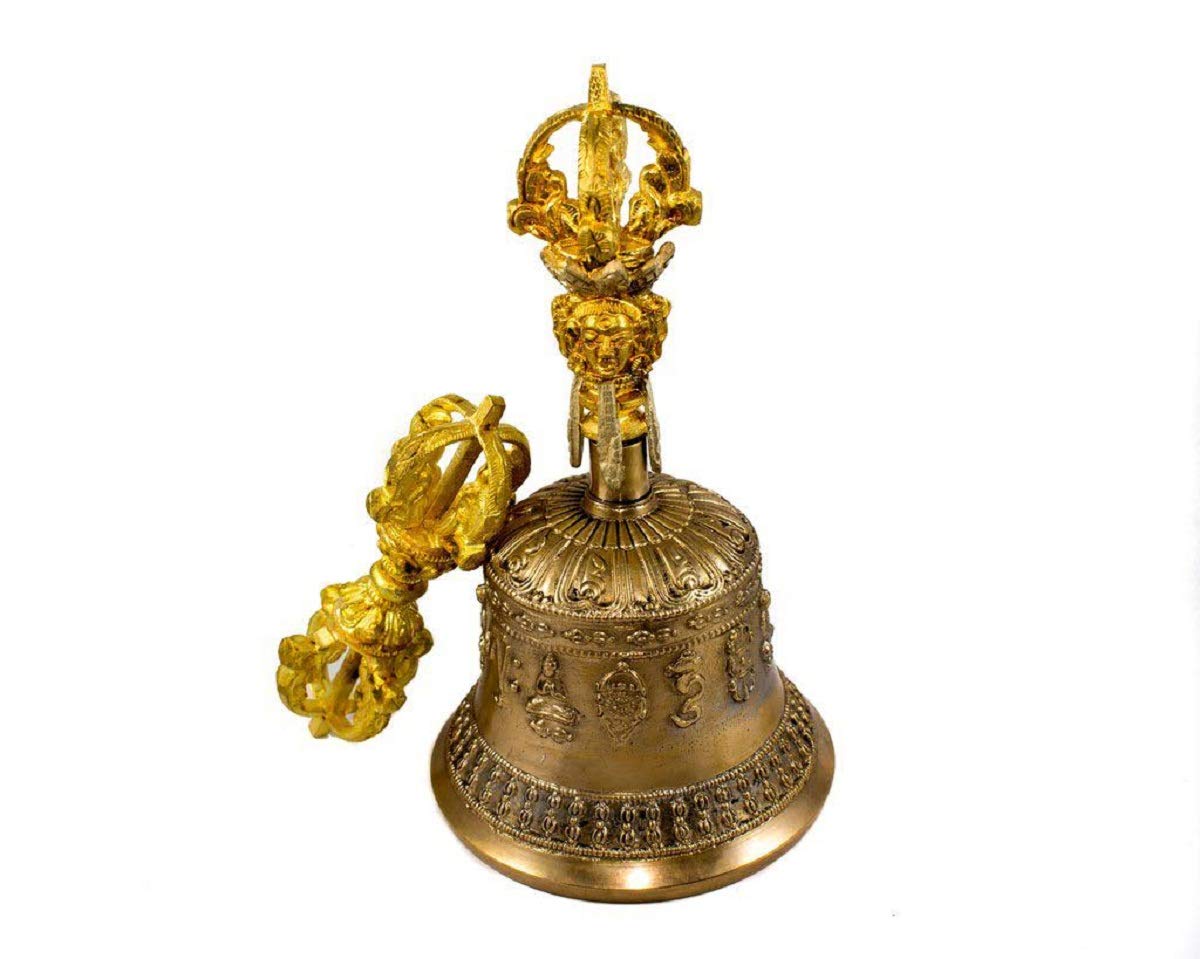 Singing Bowl Nepal Tibetan Buddhist Meditation Bell And Dorje Set - Dharma Objects Bell Of Enlightenment From Nepal 7 Inches
