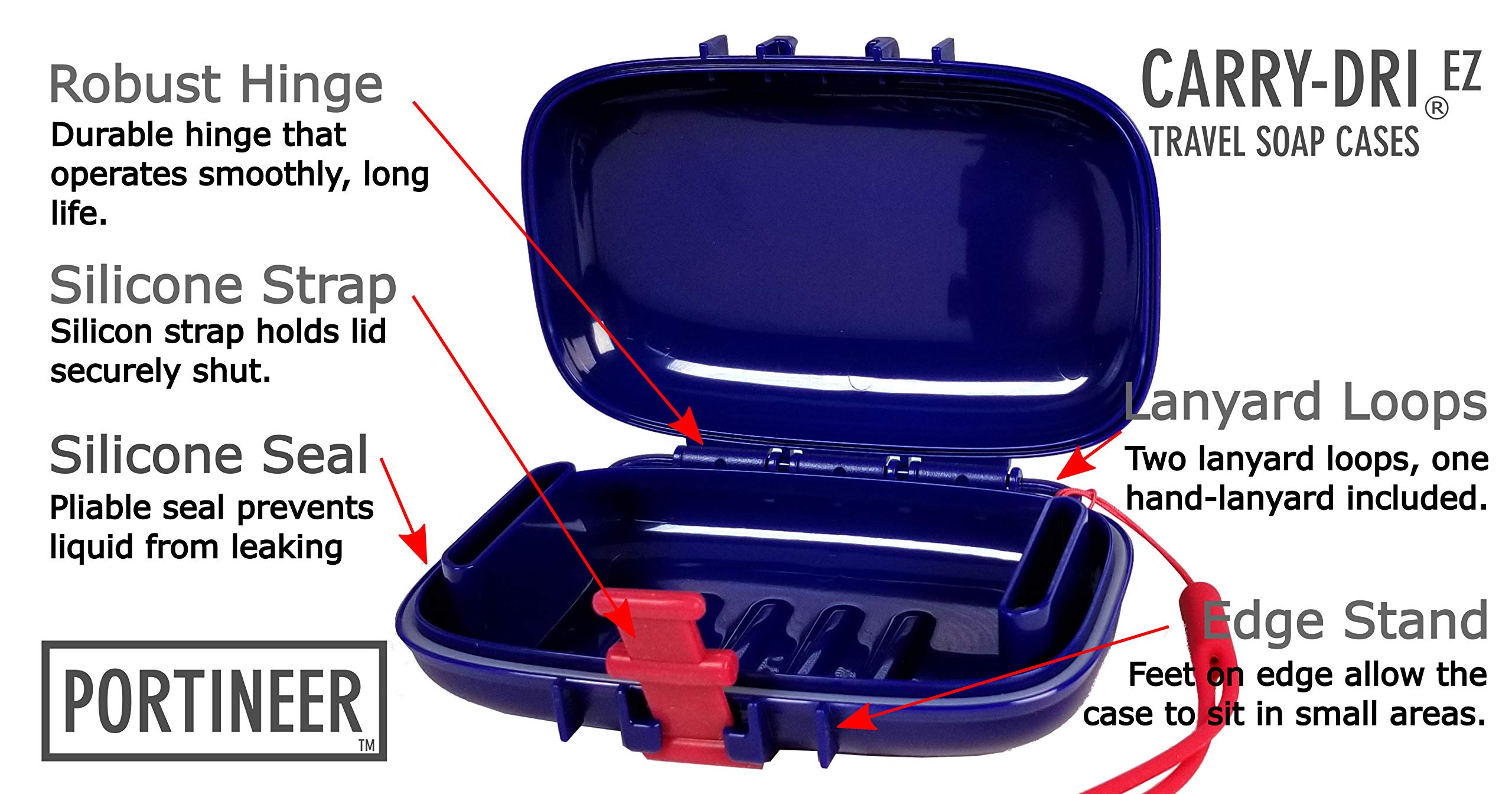 Carry-Dri EZ Travel Bar Soap Container & Dish - Dries with Patented Air Vents - Durable Leakproof Soap Holder - Compact Soap Bar Case - Ultimate Portable Soap Box for Traveling - Blue-Red