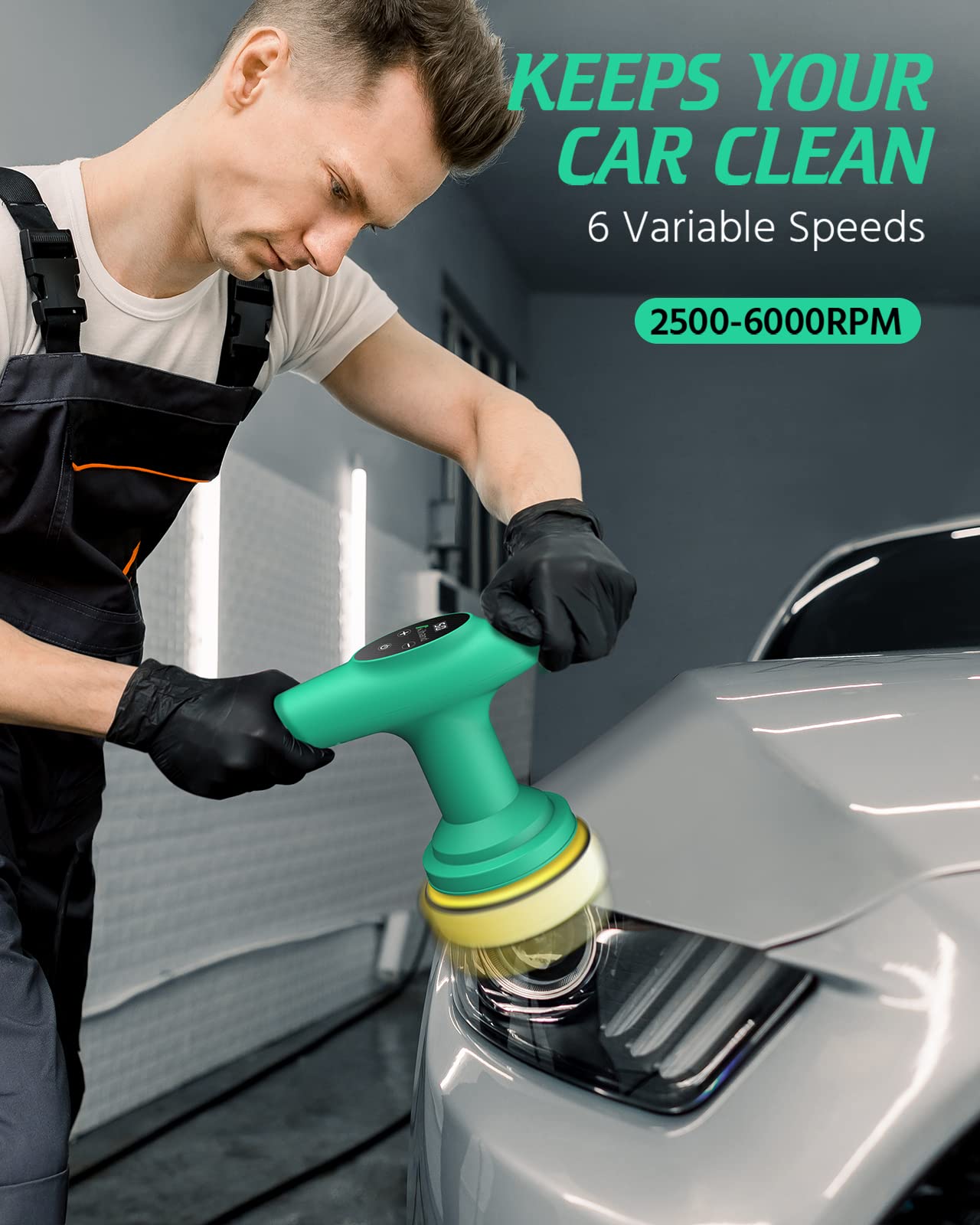 Cordless Car Polisher, 4inch 2500-6000 RPM Orbital Polisher with 8 Pads, Aihand Lightweight Micro Cordless Buffer with Polish/Paste Wax for Car Detailing/Waxing, 6 Speeds, 12V with LCD Display