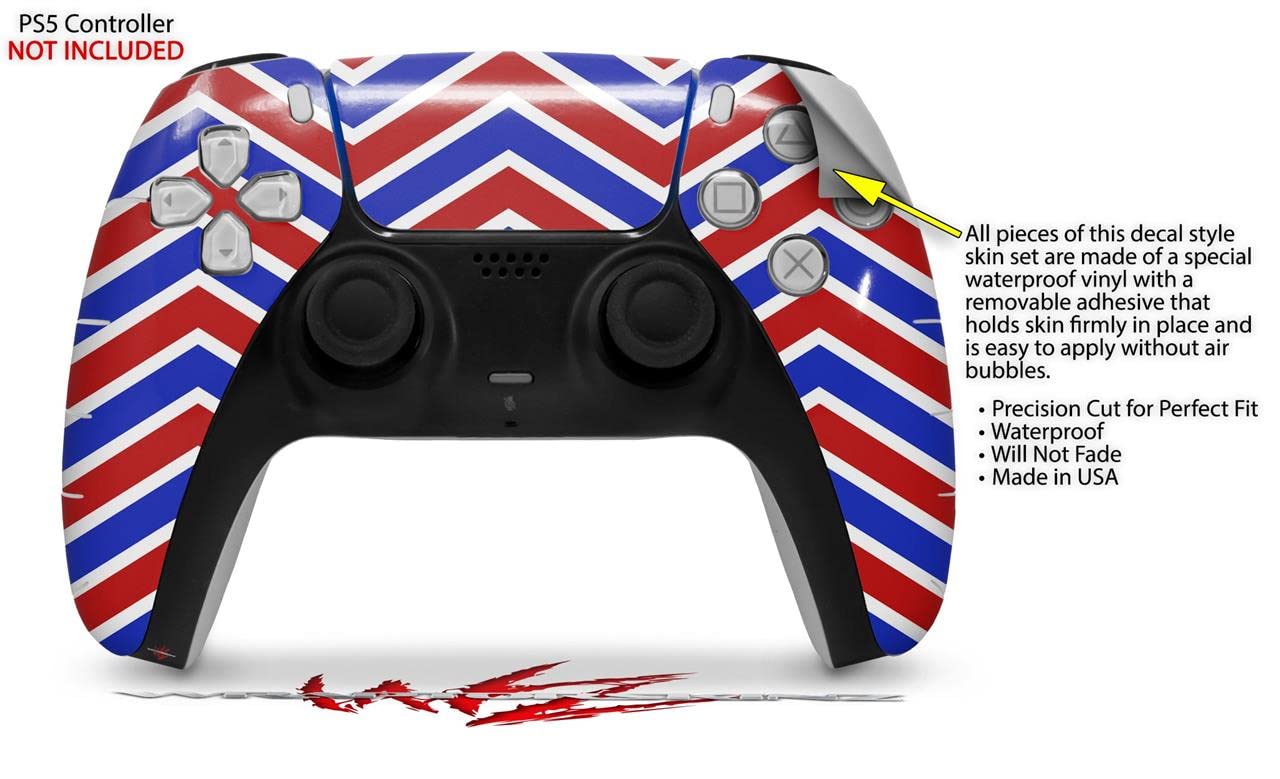 WraptorSkinz Skin Wrap compatible with Sony PS5 DualSense Controller Zig Zag Red White and Blue (CONTROLLER NOT INCLUDED)