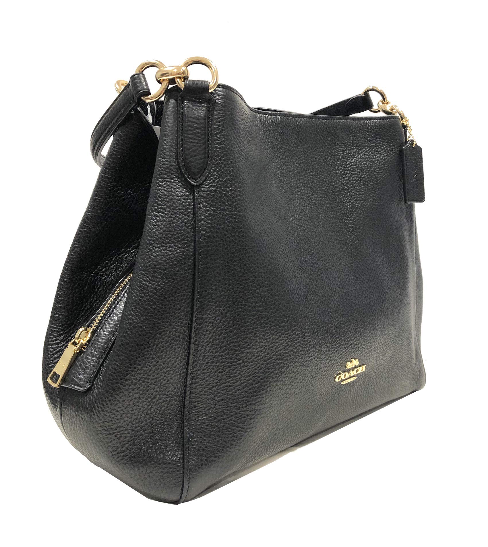 Coach Pebble Leather Hallie Shoulder Bag (IM/Black)