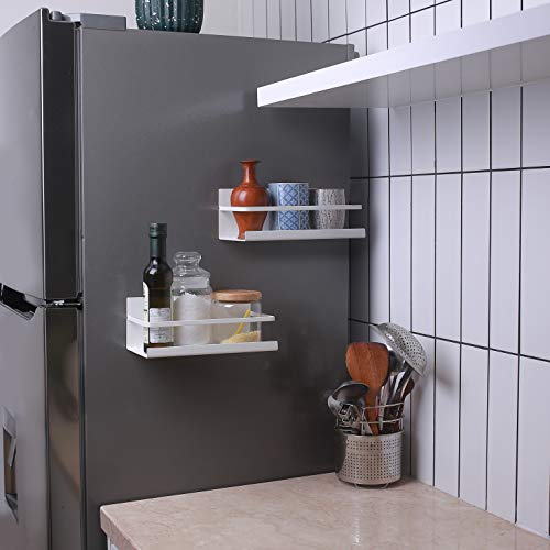 NHZ Magnetic Spice Rack, Magnetic Spice Rack Refrigerator, Magnetic Shelf, Metal Fridge Shelves with Extra Strong Magnets, Magnetic Shelf for Refrigerator, Perfect Space Saving (2 Pack, White)