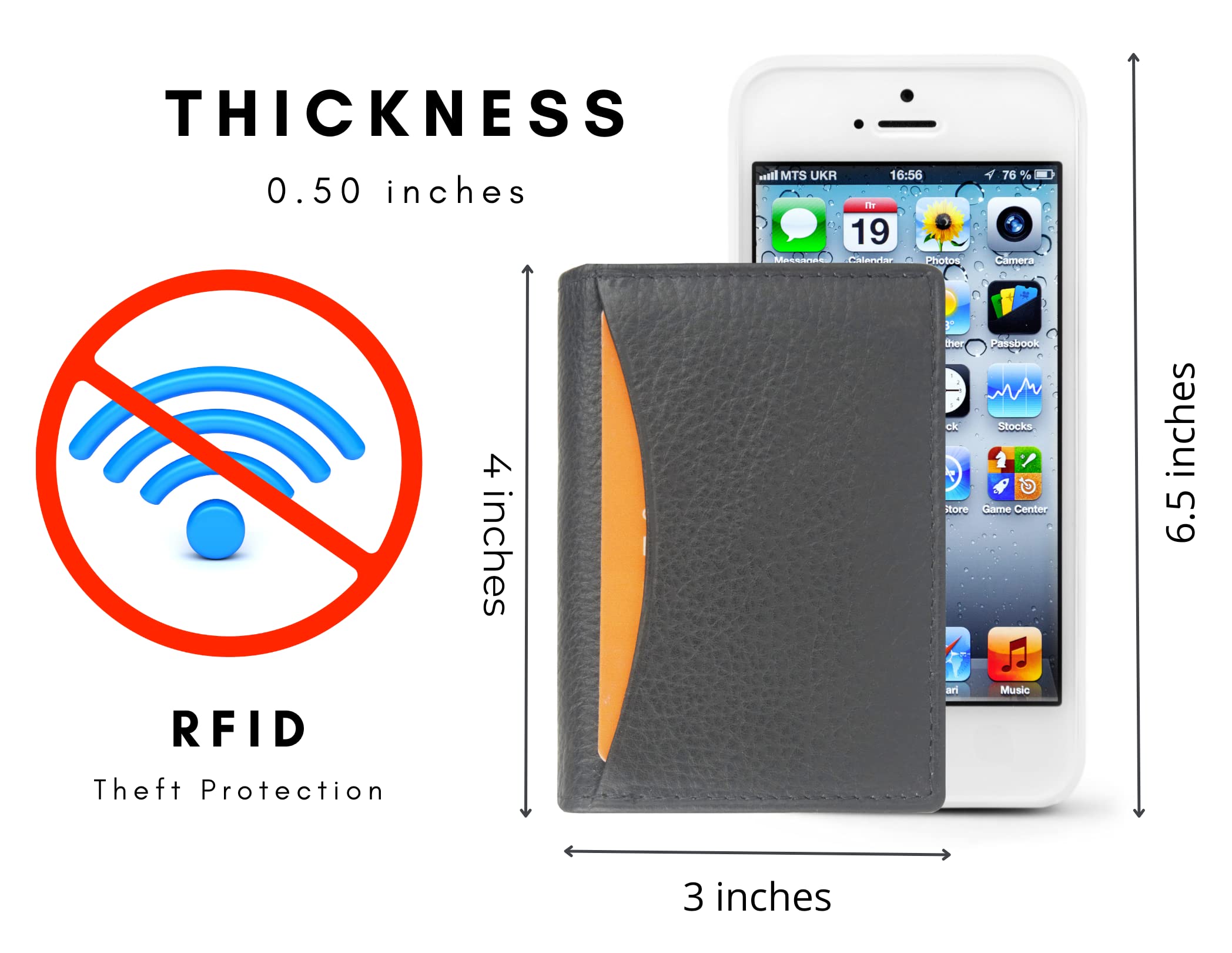 Texan Bull Credit Card Holder RFID Signal Blocking Unisex Slim Bifold Business Card Organizer Wallet (Black)