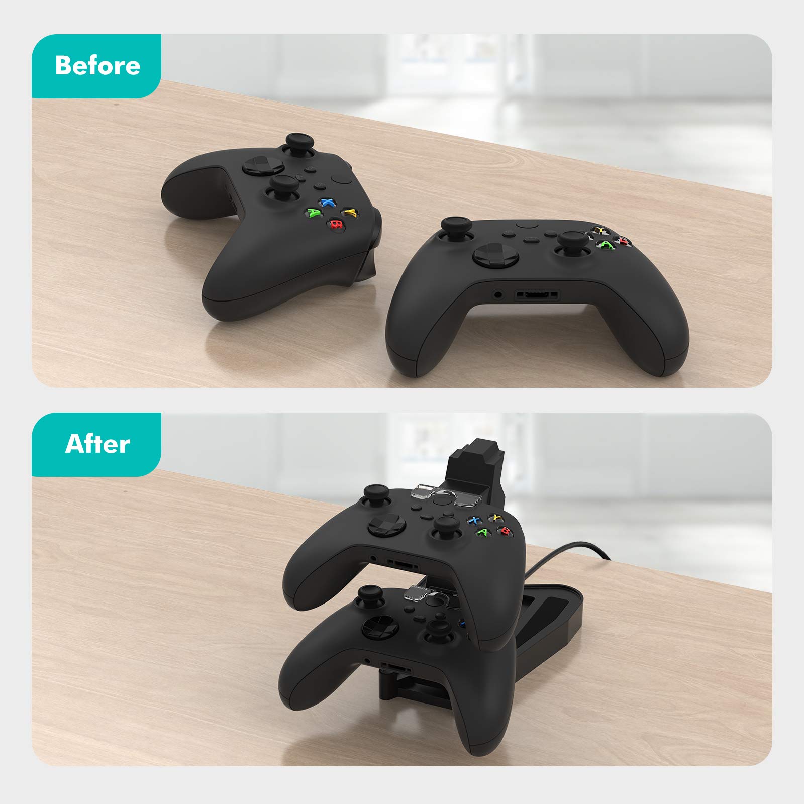 Charger Station for Xbox Series X/S Controller, KIWIHOME Dual Controller Charging Dock Stand for Xbox Series S/X Accessories with USB C Port Charging Cable, Rechargeable Battery Not Included