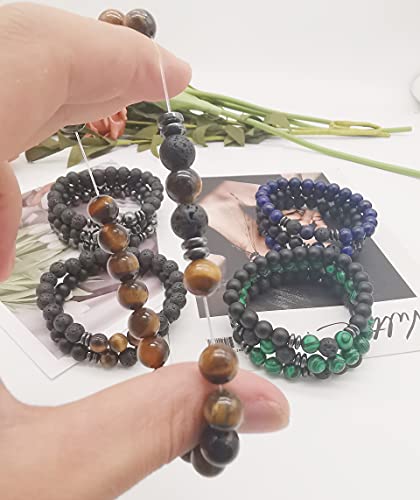 WAINIS 12 PCS Gemstone Beads Stretch Bracelets for Men Women Energy Yoga Healing Matte Lava Rock Volcanic Stone Essential Diffuser Oil Bracelet