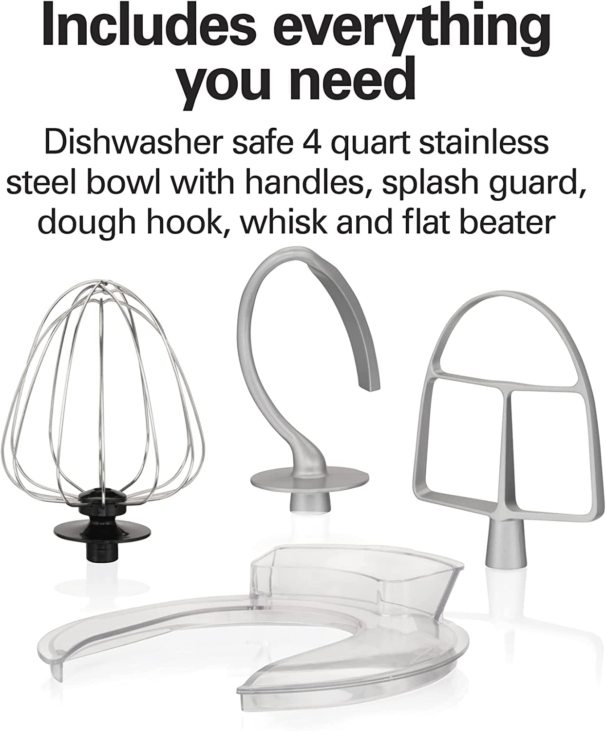 Hamilton Beach Electric Stand Mixer, 4 Quarts, Dough Hook, Flat Beater Attachments, Splash Guard 7 Speeds with Whisk, Red