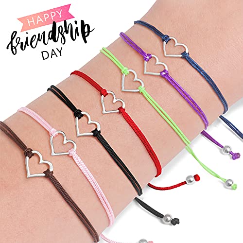 Claudia Lira Joyas Black Womens Friendship Bracelet, Small Handmade Sterling Silver 925 Open Heart Shaped Charm, Pull Adjustable Kindred Cord Thread. Handmade Heart Gift Set
