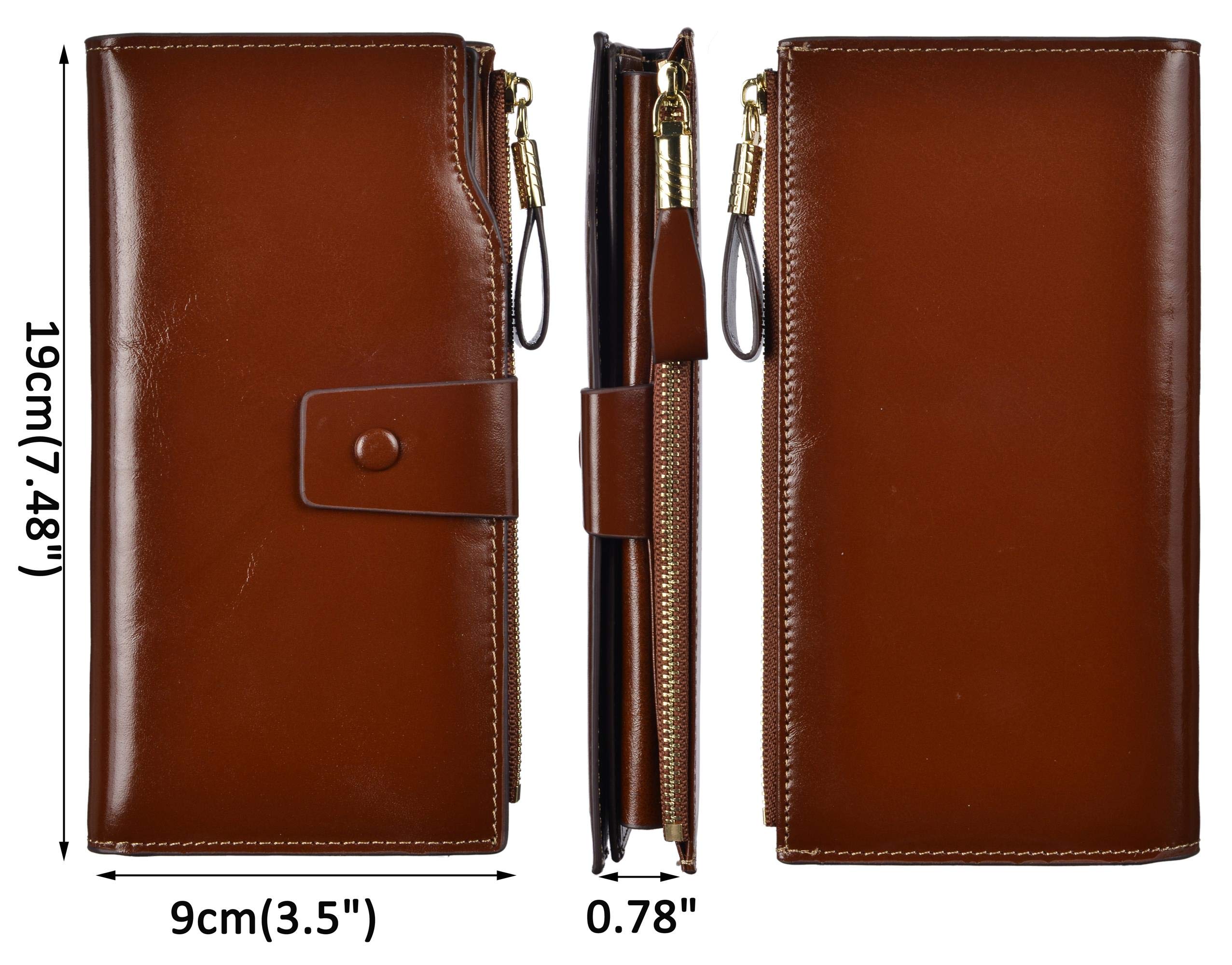 woogwin Women's RFID Large Capacity Luxury Genuine Leather Clutch Wallet Ladies Purse (Wax Coffee)