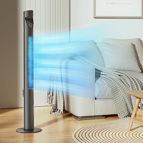 mollie Oscillating Quiet Tower Fan with Remote Control 3 Speeds 12H Timer Portable LED Display 47 Inch Electric Air Circulator Cooling Floor Standing Fan for Home Bedroom Office Living Room Gray