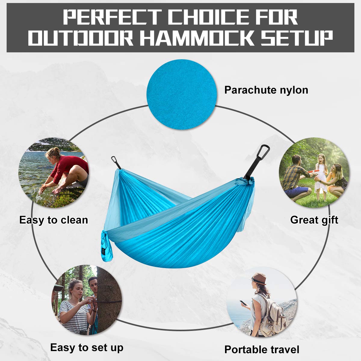 Camping Hammock Double Portable Hammock with Tree Ropes, Lightweight Nylon Parachute Hammocks Camping Accessories Gear for Indoor Outdoor Backpacking, Travel,Hiking, Beach