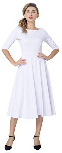 Marycrafts Women's Fit Flare Tea Midi Dress for Office Business Work 12 White
