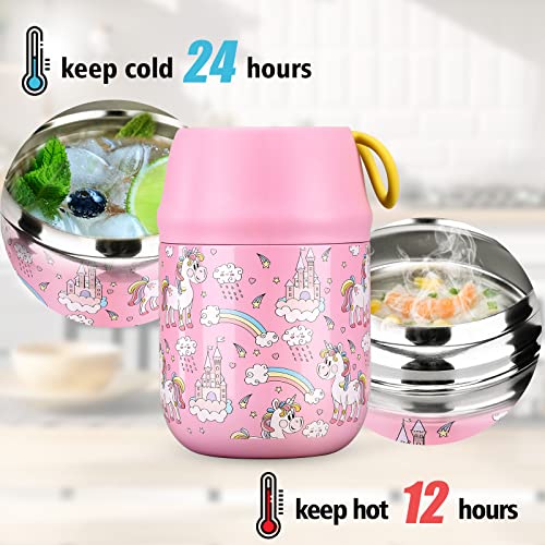 JOOPETALK Thermo for Hot Food Kids 17oz Soup Thermo Insulated Food Jar Lunch Container Keeps Hot/Cold Vacuum Stainless Steel Thermo Lunch Box With Handle Folding Spoon for School, Office, Travel