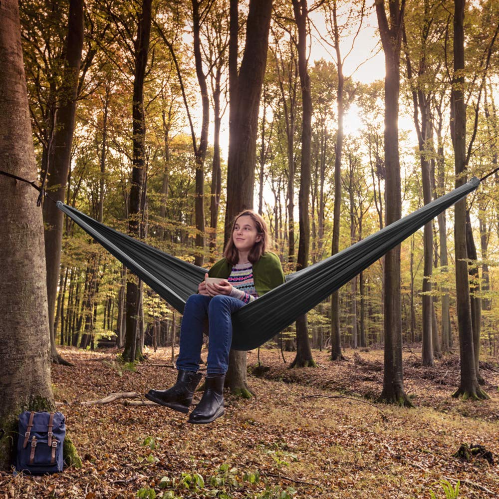 Camping Hammock Double & Single Portable Hammock with Tree Straps, Lightweight Nylon Parachute Hammocks Camping Accessories Gear for Indoor Outdoor Backpacking, Travel, Hiking, Beach