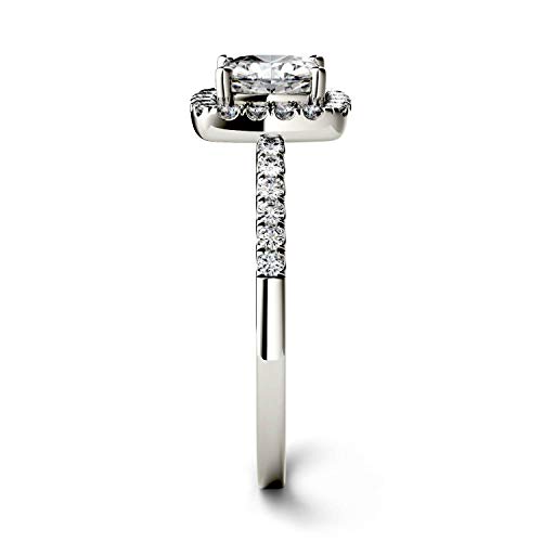 Charles & Colvard Created Moissanite 6mm Cushion Cut Engagement Ring for Women | 1.4 cttw DEW | Lab Grown | Solid 14K White Gold with Rhodium | Size 7