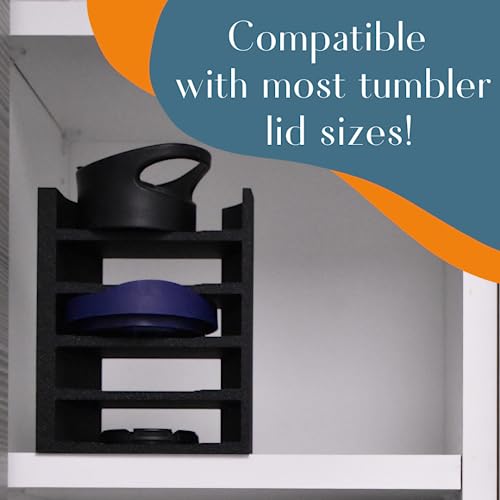 Tumbler Lid Storage Rack | Organize Cup Lids In Cabinets or Counters | 5 Lid Organizer | Made in USA (Black)