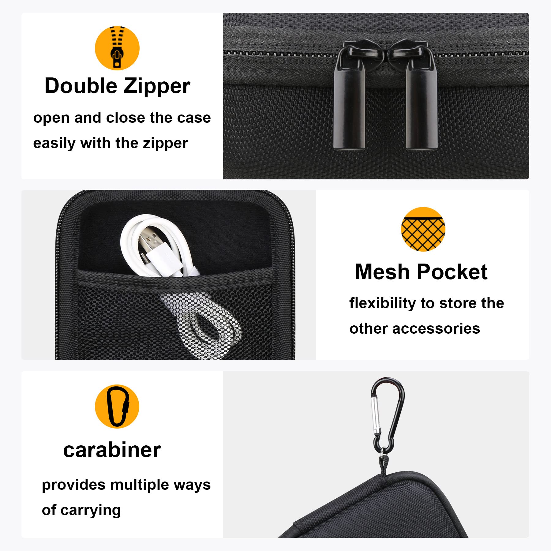 Elonbo Carrying Case, Extra Interior Mesh Pocket Fits Cable, Black. (CASE ONLY)